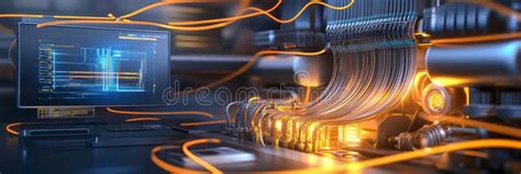 Advanced Computing System Architecture Closeup Of A Complex Technological System With Glowing