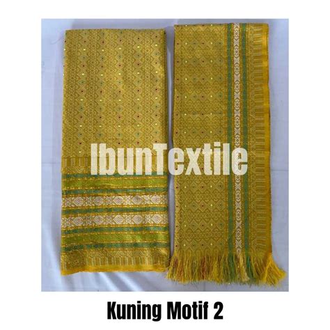 Jual Terlaris Set Kain Songket Dan Selendang Motif Palembang Kuning