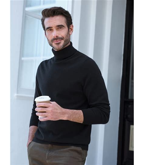 Black Mens Cashmere Roll Neck Sweater WoolOvers US