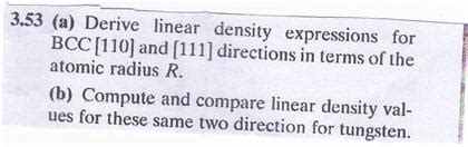 Solved Derive Linear Density Expressions For BCC And Chegg