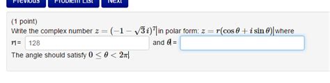solved write the complex number z 1 squareroot 3i 7