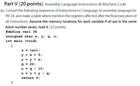 Solved Part V Points Assembly Language Instructions Chegg