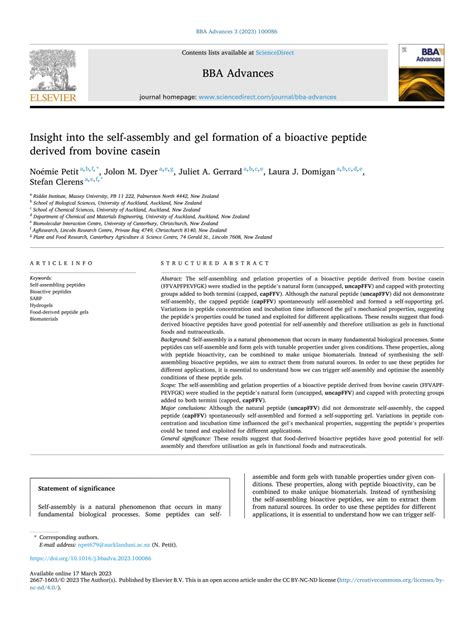 Pdf Insight Into The Self Assembly And Gel Formation Of A Bioactive Peptide Derived From