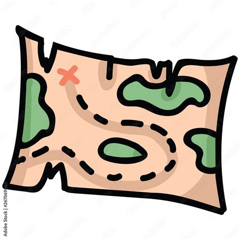 Cute Treasure Map Cartoon Vector Illustration Motif Set Hand Drawn