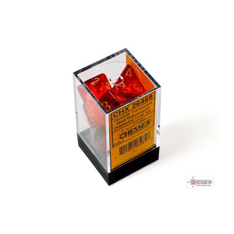 Gemini Translucent Red Yellowgold Polyhedral 7 Dice Set