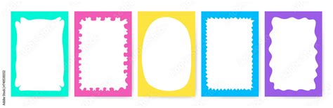 Hand Drawn Textbox Set With Bright Rich Colors Doodle Wavy Scalloped Edge Background For Social