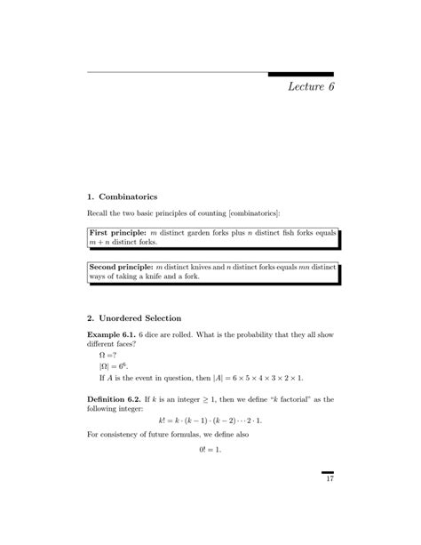 Lecture 6 1 Combinatorics 2 Unordered Selection