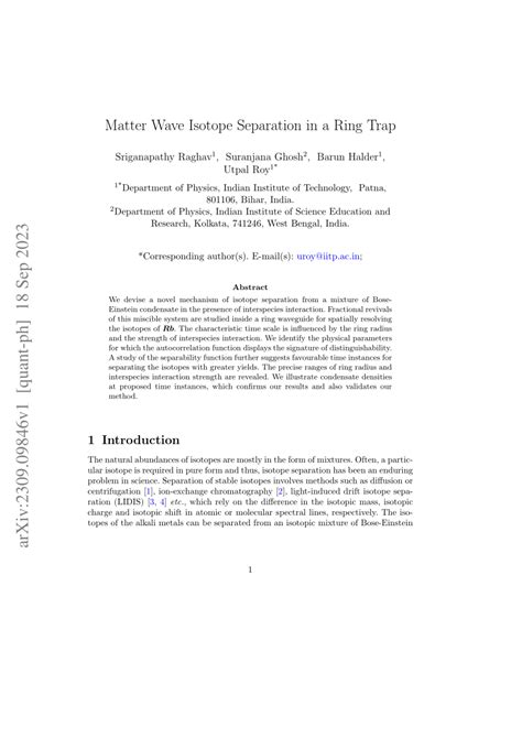 Pdf Matter Wave Isotope Separation In A Ring Trap