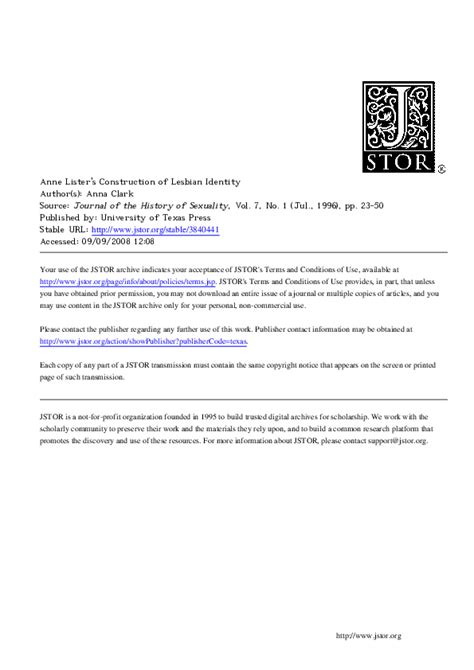Pdf Anne Listers Construction Of Lesbian Identity
