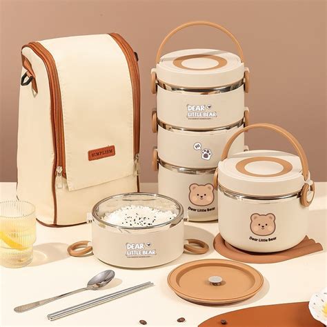 Cartoon Insulated Multi Layer Round Lunch Box With Lid Sealed Portable