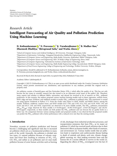 Pdf Intelligent Forecasting Of Air Quality And Pollution Prediction Using Machine Learning