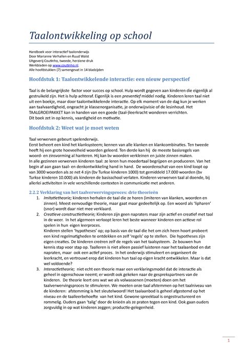 Samenvatting Taalontwikkeling Op School Taalontwikkeling Op School