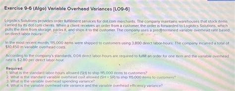 Exercise 9 6 Algo Variable Overhead Variances