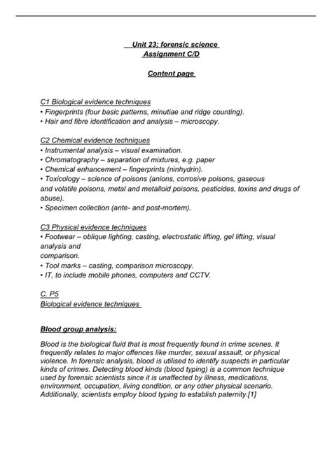 BTEC Applied Science Forensic Evidence Unit A B C D Bundle Stuvia US