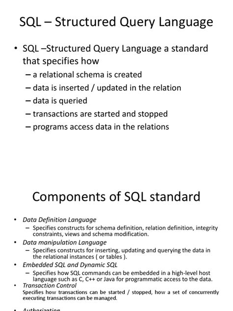 Sql Structured Query Language A Standard That Specifies How Pdf Relational Database Sql