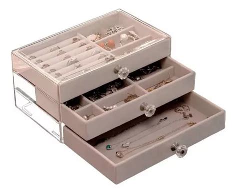 Organizador 3 Cajones Alhajero Pana Joyas Anillos Divisiones En Venta