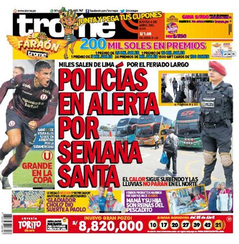 PORTADA TROME POLICÍAS EN ALERTA POR SEMANA SANTA EDICION IMPRESA