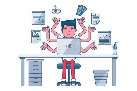 Busy Office Worker Performs Several Tasks Stock Vector Illustration Of Human Technology