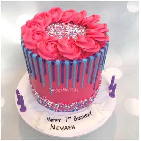 Pink Buttercream Cake With Blue And Purple Drip Cake Chocolate