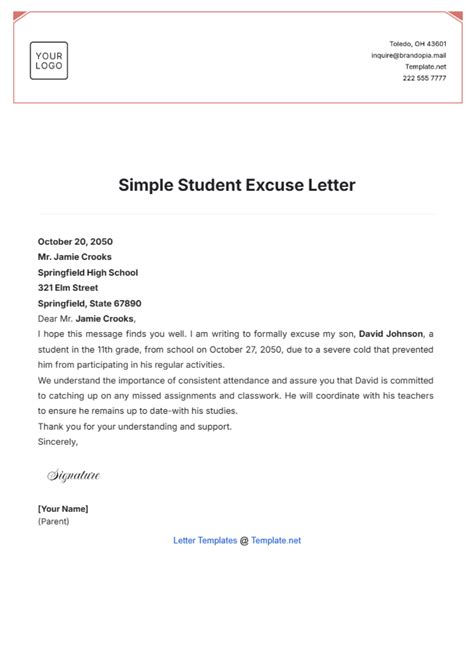 Free Excuse Letter Templates Editable And Printable