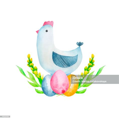 수채화 부활절 그림입니다 암탉 계란 잎과 꽃 구성 흰색 배경에 고립 인사말 카드 포스터 부활절 휴일 디자인용 0명에 대한 스톡 벡터 아트 및 기타 이미지 Istock