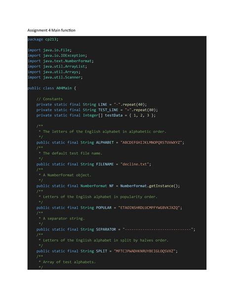 Assignment 4 Main Function Assignment 4 Main Function Package Cp213 Import Import