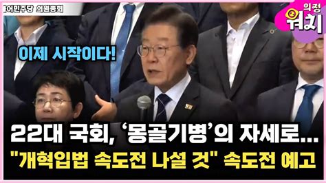 속도전 예고하는 이재명 22대 국회 ‘몽골기병의 자세로 개혁입법 속도전 나설 것 Youtube