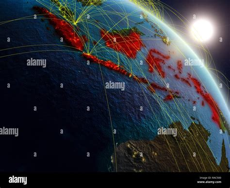 Indonesia From Space On Realistic Model Of Planet Earth With Network Concept Of Digital