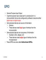 Lecture 14 Review Pdf GPIO General Purpose Input Output A General Purpose Input Output