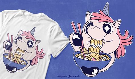 Einhorn Das Ramen T Shirt Design Isst Vektor Download