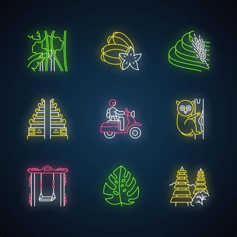 Indonesia Neon Light Icons Set 3529629 Vector Art At Vecteezy