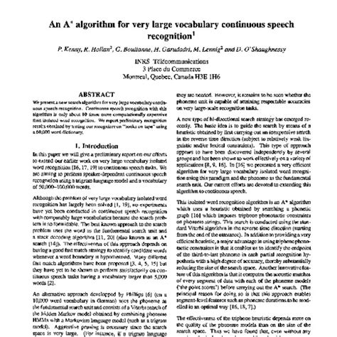 An A Algorithm For Very Large Vocabulary Continuous Speech Recognition Acl Anthology