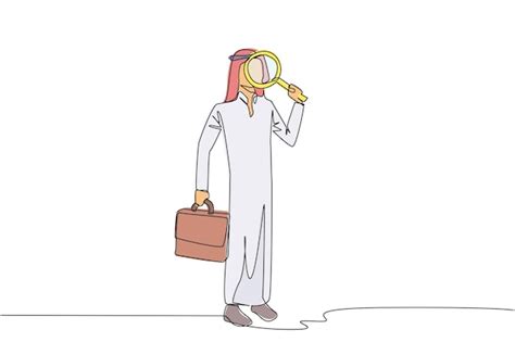 Premium Vector Single Continuous Line Drawing Arab Businessman Stood