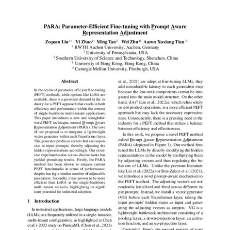 Para Parameter Efficient Fine Tuning With Prompt Aware Representation Adjustment Acl Anthology