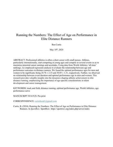 Pdf Running The Numbers The Effect Of Age On Performance In Elite Distance Runners