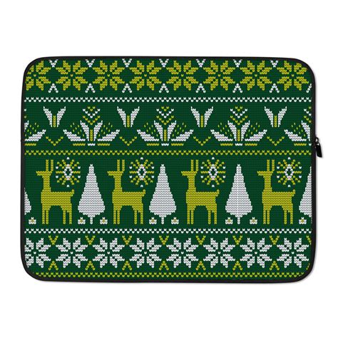 INFIDU Laptop Sleeves Knitted Pattern With Green Background LS Knp