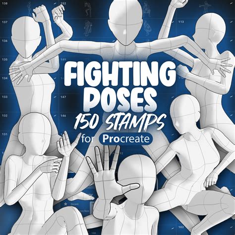Artstation 150 Manga Procreate Fighting Poses Stamp Brushes Anime