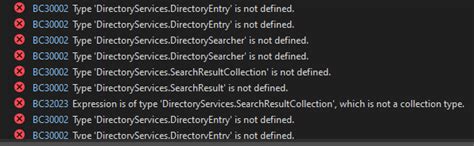 vs2022 errors bc40056 system directoryservices doesn t contain a