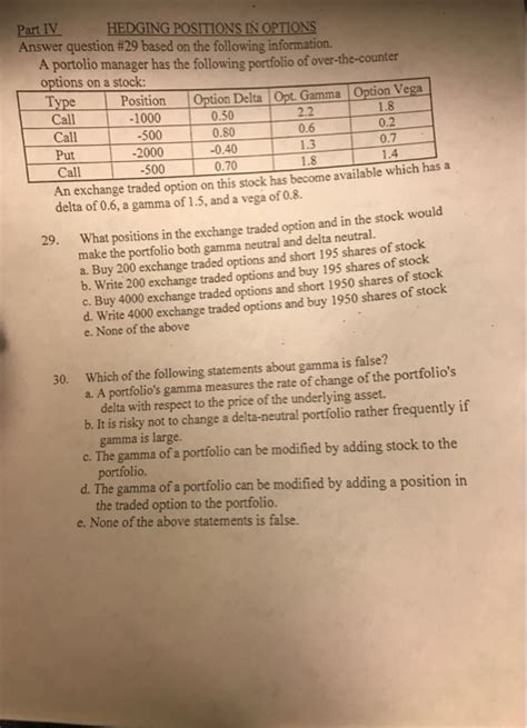 Solved Part Iv Hedging Positions In Options Answer Question