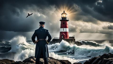 A Lighthouse Keeper Scans The Stormy Sea With Their Trusty Lantern