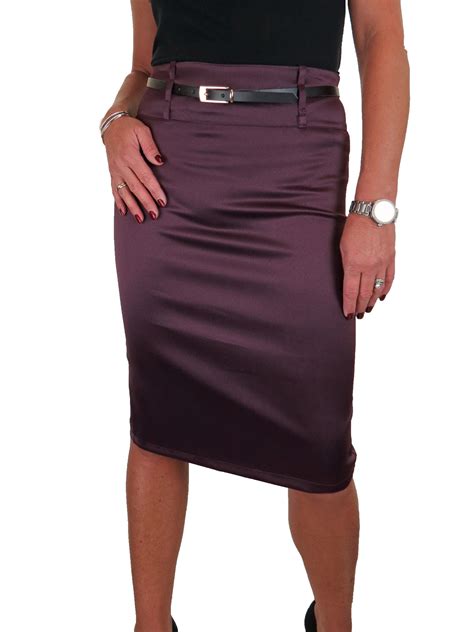 Smart Stretch Satin Pencil Skirt Bordeaux Wine Icecoolfashion