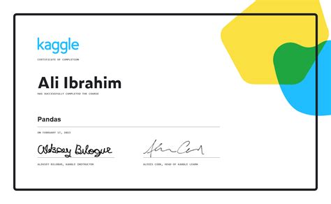 ali ibrahim completed the pandas course on kaggle