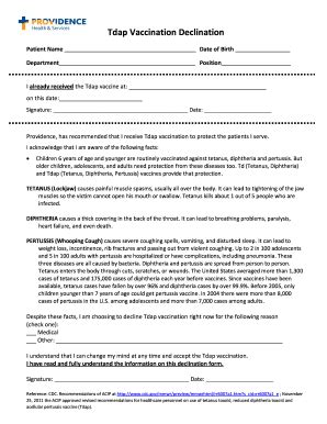 Tdap Declination Form Fill Out And Sign Printable PDF Template SignNow