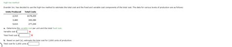 Solved A Determine The Variable Cost Per Unit And The Total Chegg