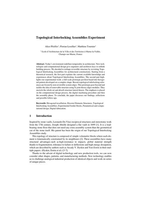 [pdf] Topological Interlocking Assemblies Experiment