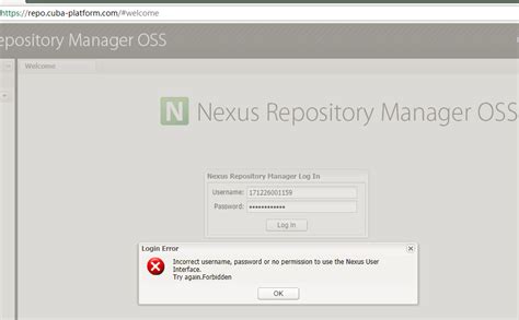 Incorrect Username Password Or No Permission To Use The Nexus User Interface CUBA Platform