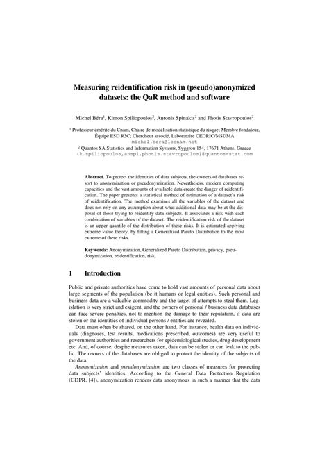 Pdf Measuring Reidentification Risk In Pseudo Anonymized Datasets