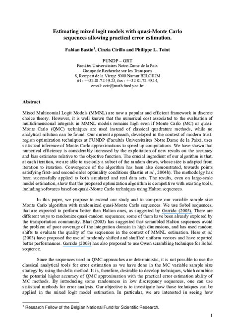 Pdf Estimating Mixed Logit Models With Quasi Monte Carlo Sequences