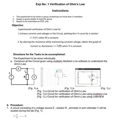 Solved Exp No 1 Verification Of Ohm S Law Instructions 1 Chegg Com