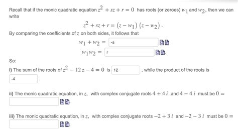 Solved Recall That If The Monic Quadratic Equation Z2 Sz